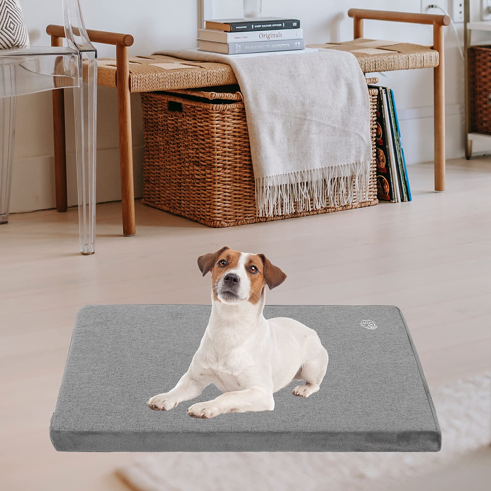 EMPSIGN Stylish Dog Bed Mat Dog Crate Pad Mattress Reversible (Cool & Warm), Water Proof Linings, Removable Machine Washable Cover, Firm Support Pet Crate Bed for Small to XX-Large Dogs, Grey