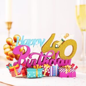 Liif Happy 40th Birthday 3D Greeting Pop Up Card, 40th Birthday Card For Women, Men, Husband, Wife, Son - Funny, Congratulations, Celebration, Balloons, Champagne | With Message Note & Envelop