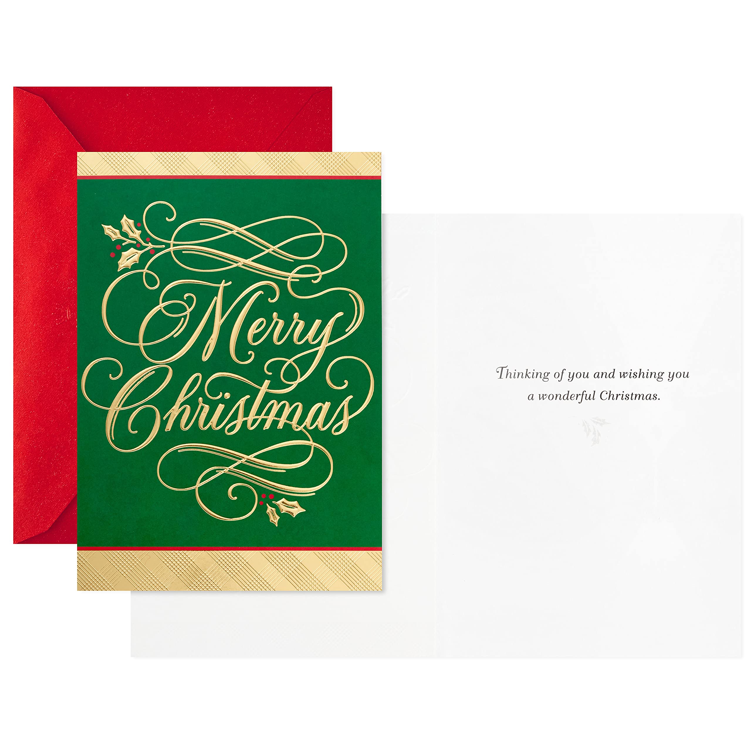 Hallmark Boxed Christmas Cards, Green and Gold (40 Cards with Envelopes)