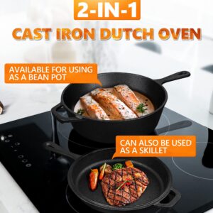 MICHELANGELO Cast Iron Skillet with Lid, 2-In-1 3 Qt Dutch Oven & 9.5" Skillet With Pre-seasoned Interior, Preseason Cast Iron Skillets with Lid, Cast Iron Skillets