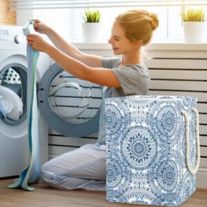 Blue Boho Pattern Style Graphic Laundry Hamper With Handles Large Collapsible Basket For Storage Bin, Kids Room, Home Organizer, Cloth Storage, 19.3x11.8x15.9 In