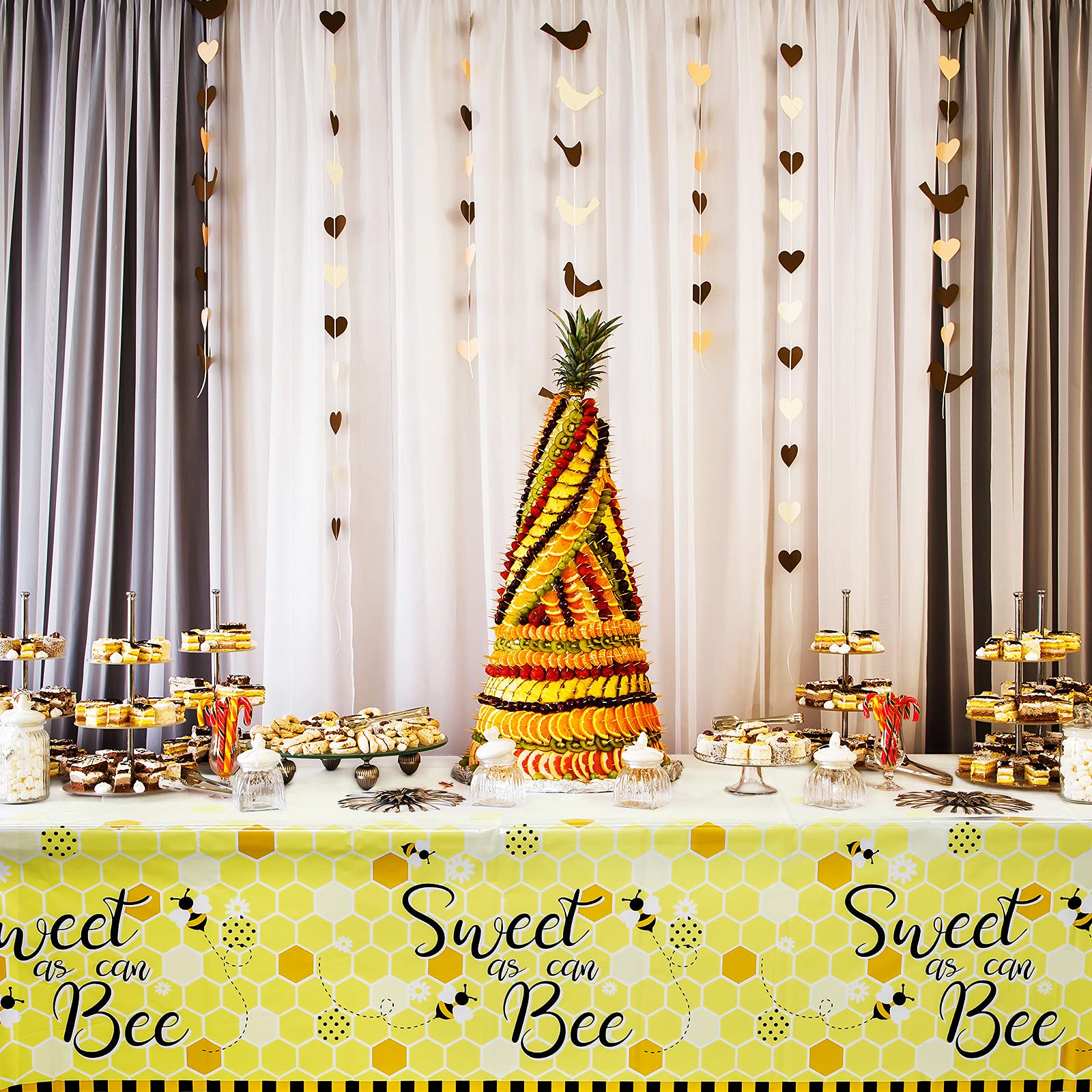 Bee Plastic Tablecloths Sweet as Can Bee Decorative Table Cover Honey Bees Baby Shower Party Table Cloth Set for Birthday Party Supplies Table Decoration, 54 x 108 Inches(3 Packs)