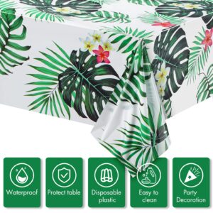 Animal Safari Tablecloth Jungle Animal Theme Tablecover Tiger Zebra Giraffe Print Table Cover Tropical Leaf Tablecloth Party Supplies for Jungle Safari Birthday Baby Showers (Greenery Style, 5 Pcs)