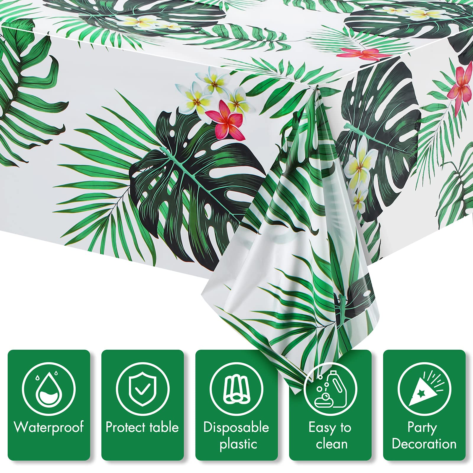 Animal Safari Tablecloth Jungle Animal Theme Tablecover Tiger Zebra Giraffe Print Table Cover Tropical Leaf Tablecloth Party Supplies for Jungle Safari Birthday Baby Showers (Greenery Style, 5 Pcs)