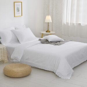 White Queen Lace Duvet Cover Egypt Cotton Quilt Cover 90x90 Inch 1 Pieces Solid