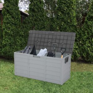 HomVent Outside Storage Box 75 Gallon Deck Boxes Outdoor waterproof Storage Container For Patio Cushions,Patio Furniture, Garden Tools and Pool Toys (Gray)