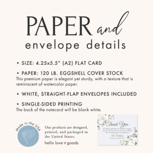 Hello Love Goods White Floral Sympathy Thank You Cards, Funeral Thank You Cards, Personalized Bereavement Notes with Envelopes, 5.5x4.25 Flat Notecards