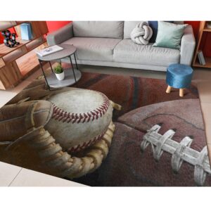 alaza baseball football basketball non slip area rug 5' x 7' for living dinning room bedroom kitchen hallway office modern home decorative