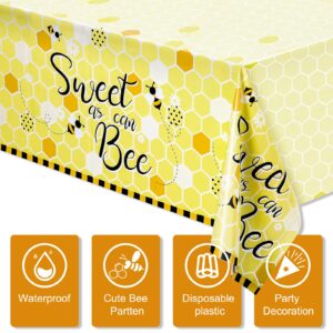 Bee Plastic Tablecloths Sweet as Can Bee Decorative Table Cover Honey Bees Baby Shower Party Table Cloth Set for Birthday Party Supplies Table Decoration, 54 x 108 Inches(3 Packs)