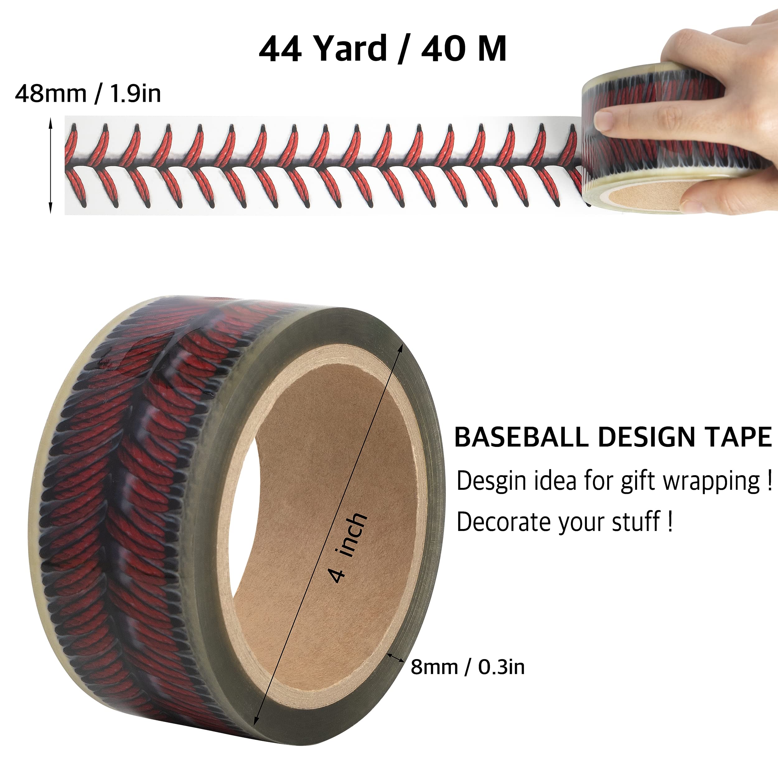 HOME&I Baseball Stitches Design Packaging Tape 44 Yard Cellophane Adhesive Baseball Tape Funny Home Decor,Scrapbooking,Baseball wrapping paper roll wall decals stickers (1 Pack-Baseball Design Tape)