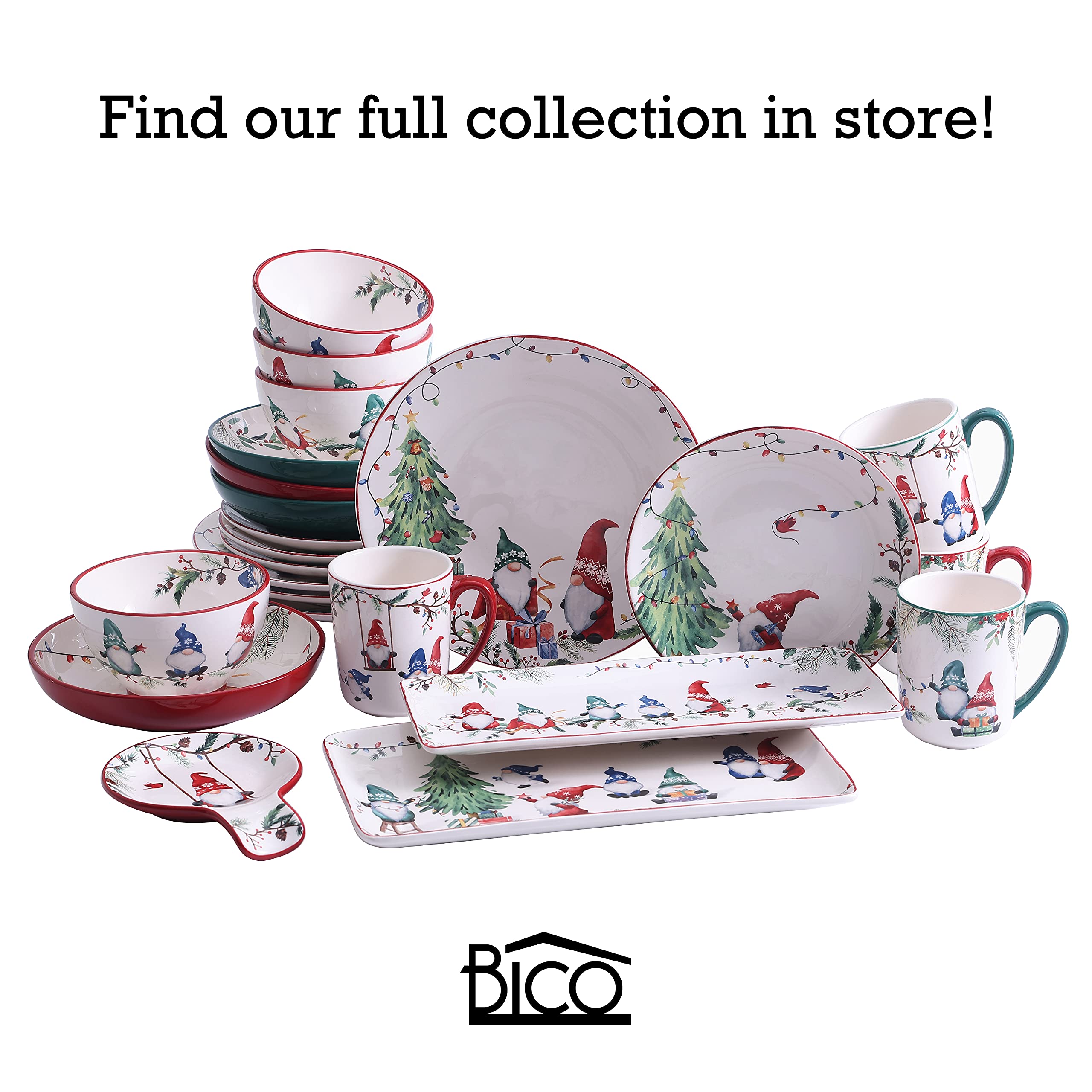 Bico Christmas Gnomes Ceramic Mugs, Set of 4, for Coffee, Tea, Drinks, Microwave & Dishwasher Safe