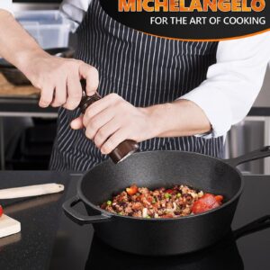 MICHELANGELO Cast Iron Skillet with Lid, 2-In-1 3 Qt Dutch Oven & 9.5" Skillet With Pre-seasoned Interior, Preseason Cast Iron Skillets with Lid, Cast Iron Skillets