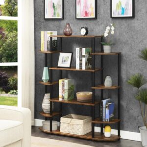 Convenience Concepts Designs2Go No Tools Book Shelf - Contemporary Storage Shelves for Display, 10 Spacious Shelves for Living Room, Office, Barnwood/Black Poles