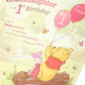 UK Greetings Granddaughter Winnie the Pooh 1st Birthday Card, 210 x 210 mm, Envelope Included