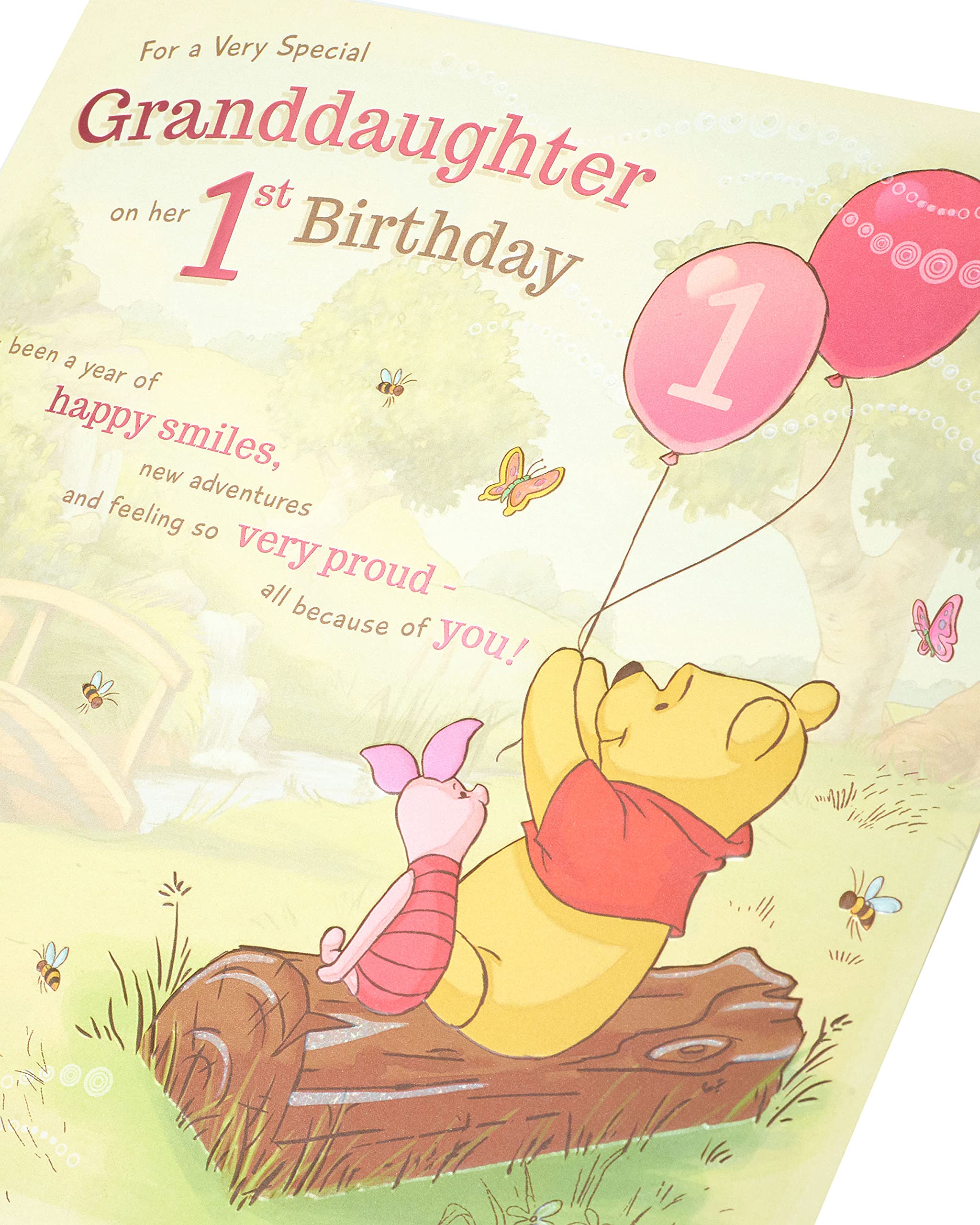 UK Greetings Granddaughter Winnie the Pooh 1st Birthday Card, 210 x 210 mm, Envelope Included