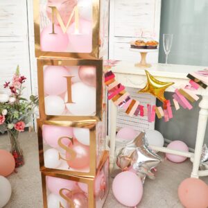 Fonder Mols 4pcs Rose Gold Transparent Balloon Boxes with MISS TO MRS Letters for Wedding Bridal Shower Engagement Cake Smash Backdrop(No Balloons)