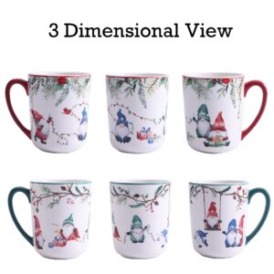 Bico Christmas Gnomes Ceramic Mugs, Set of 4, for Coffee, Tea, Drinks, Microwave & Dishwasher Safe