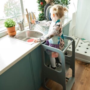 Kitchen Tower Kitchen Stool Safety Stool Toddler Step Stool Kid Step Stool Activity Tower Montessori Tower Stepping Stool (Grey)