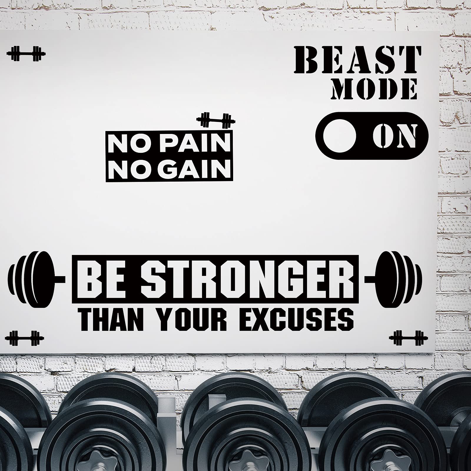 3 Pieces Gym Wall Decal Exercise Wall Sticker Be Stronger Than Your Excuses Sticker No Pain No Gain Inspirational Wall Quotes Sticker Vinyl Wall Art Fitness Wall Decor for Gym Office Home