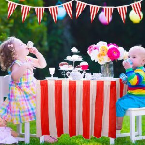 Tatuo Halloween Table Skirt Circus Pennant Bunting Flags Banner Wedding Carnival Circus Decoration Red White Striped Table Cloths for Christmas Birthday Theme Party Festival Celebration Supplies