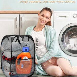 2 Pack Upgraded Heavy Duty Large Mesh Collapsible Laundry Basket with Pocket and Carry Handles, Foldable Dirty Clothes Pop up Laundry Hamper for Dorm Bathroom Bedroom Travel Camping