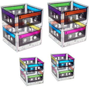 Cassette Tape Bucket Centerpiece (4 Pack) 80s Party Supplies, 90's Theme Birthday Party Decoration Cassette Tape Table Decor, Retro Hip Hop Pop Music Culture Party for Adults & Kids by 4E's Novelty