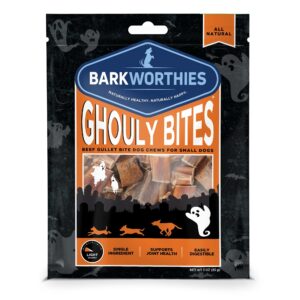 barkworthies halloween ghouly gullet bites – all natural beef gullet bite dog chews for small dogs