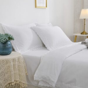 White Queen Lace Duvet Cover Egypt Cotton Quilt Cover 90x90 Inch 1 Pieces Solid