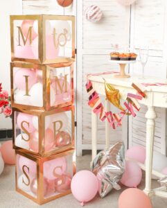 fonder mols 4pcs rose gold transparent balloon boxes with miss to mrs letters for wedding bridal shower engagement cake smash backdrop(no balloons)