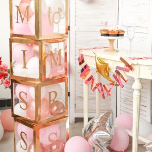 Fonder Mols 4pcs Rose Gold Transparent Balloon Boxes with MISS TO MRS Letters for Wedding Bridal Shower Engagement Cake Smash Backdrop(No Balloons)