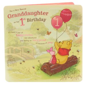 UK Greetings Granddaughter Winnie the Pooh 1st Birthday Card, 210 x 210 mm, Envelope Included