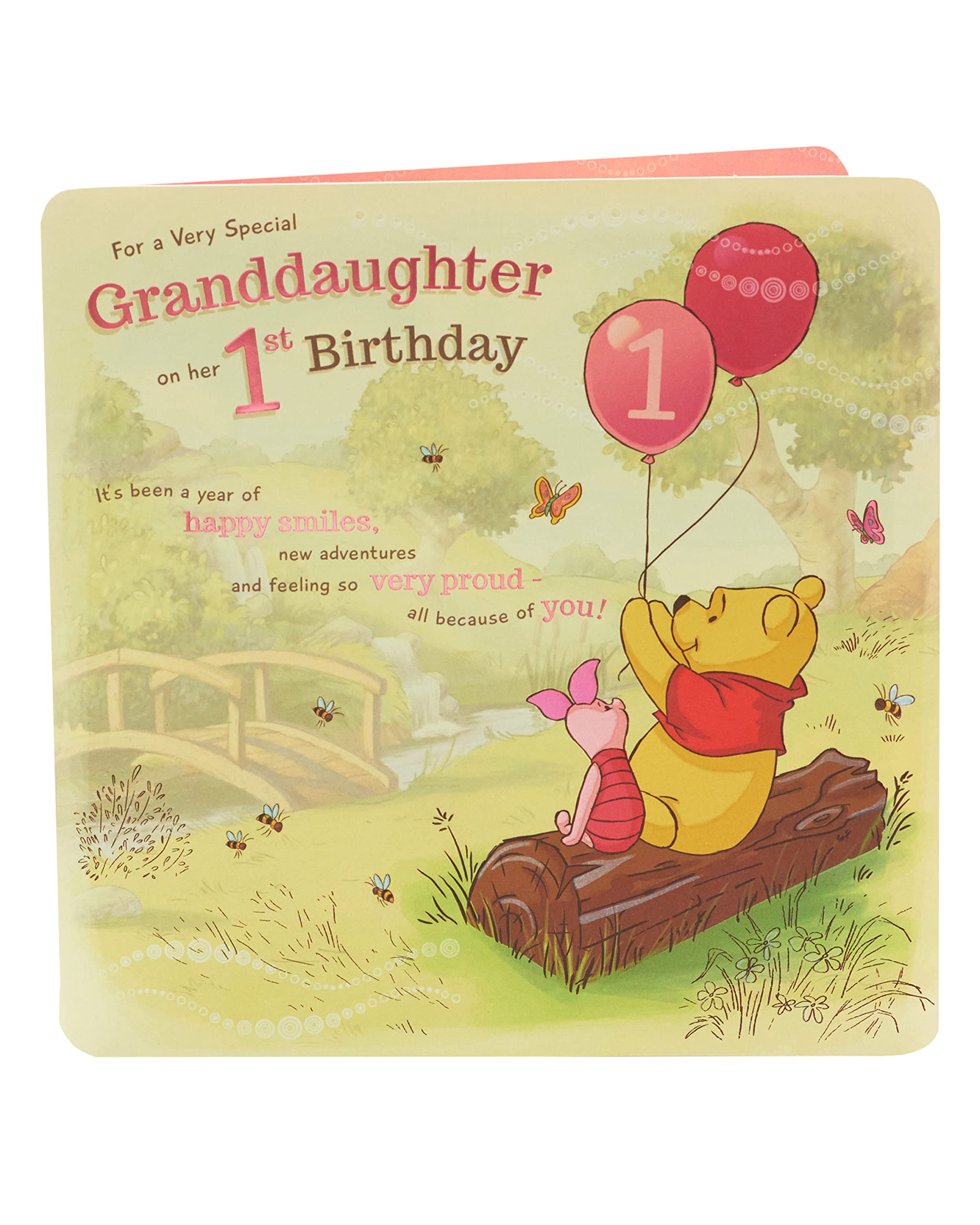 UK Greetings Granddaughter Winnie the Pooh 1st Birthday Card, 210 x 210 mm, Envelope Included