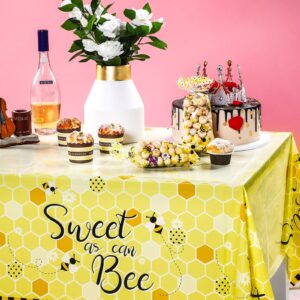 Bee Plastic Tablecloths Sweet as Can Bee Decorative Table Cover Honey Bees Baby Shower Party Table Cloth Set for Birthday Party Supplies Table Decoration, 54 x 108 Inches(3 Packs)