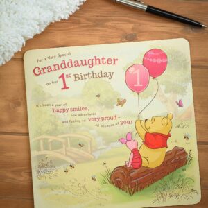 UK Greetings Granddaughter Winnie the Pooh 1st Birthday Card, 210 x 210 mm, Envelope Included