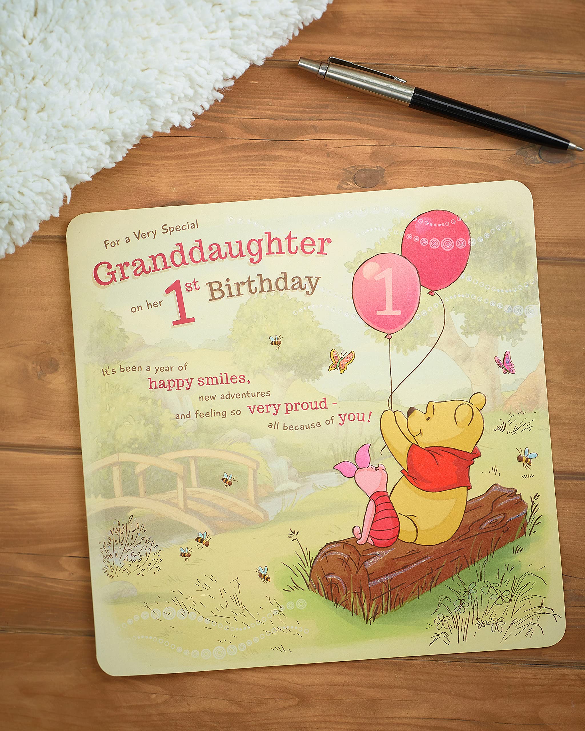 UK Greetings Granddaughter Winnie the Pooh 1st Birthday Card, 210 x 210 mm, Envelope Included