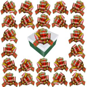 eye-catching xmas pull bows for easy gift wrapping with ribbon - 5" wide wrap bows for christmas tree decoration, holiday décor, present wrapping, baskets, birthday, easter - 12 green & 12 red bows