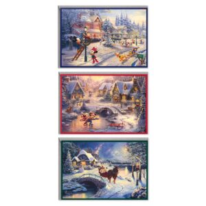 hallmark thomas kinkade boxed christmas cards assortment, mickey mouse (3 designs, 24 cards with envelopes)