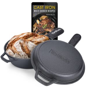 tortillada - cast iron skillet (10 inch) & pot | dutch oven (3.5 quart) | preseasoned cast iron combo cooker + handle holder + e-book with 50 recipes, kitchen cookware