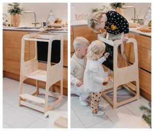 montessori observation tower, montessori tower, kitchen tower with chalkboard (wood/lacquered)