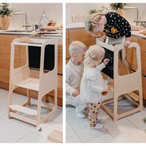 Montessori Observation Tower, Montessori Tower, Kitchen Tower with Chalkboard (Wood/Lacquered)