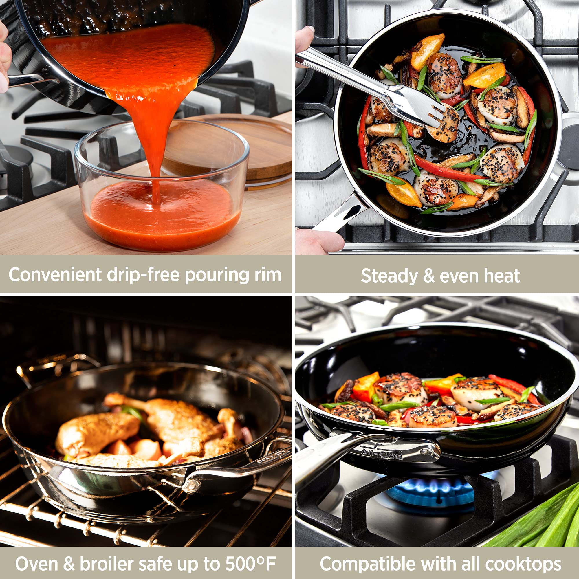 All-Clad FusionTec Ceramic Fry Pan 9.5 Inch Induction Oven Broiler Safe 500F Pots and Pans, Cookware Onyx