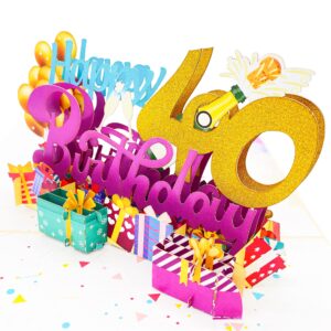 Liif Happy 40th Birthday 3D Greeting Pop Up Card, 40th Birthday Card For Women, Men, Husband, Wife, Son - Funny, Congratulations, Celebration, Balloons, Champagne | With Message Note & Envelop