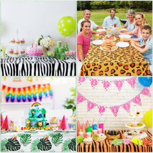 Animal Safari Tablecloth Jungle Animal Theme Tablecover Tiger Zebra Giraffe Print Table Cover Tropical Leaf Tablecloth Party Supplies for Jungle Safari Birthday Baby Showers (Greenery Style, 5 Pcs)