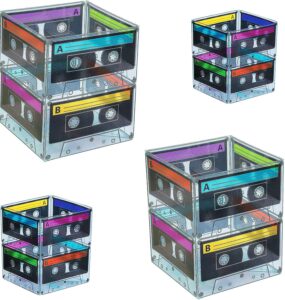 cassette tape bucket centerpiece (4 pack) 80s party supplies, 90's theme birthday party decoration cassette tape table decor, retro hip hop pop music culture party for adults & kids by 4e's novelty