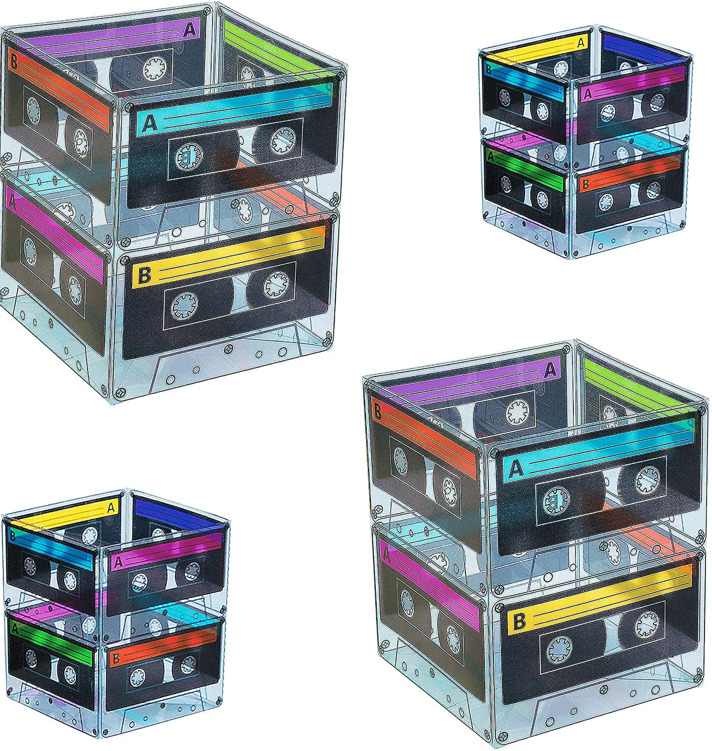 Cassette Tape Bucket Centerpiece (4 Pack) 80s Party Supplies, 90's Theme Birthday Party Decoration Cassette Tape Table Decor, Retro Hip Hop Pop Music Culture Party for Adults & Kids by 4E's Novelty