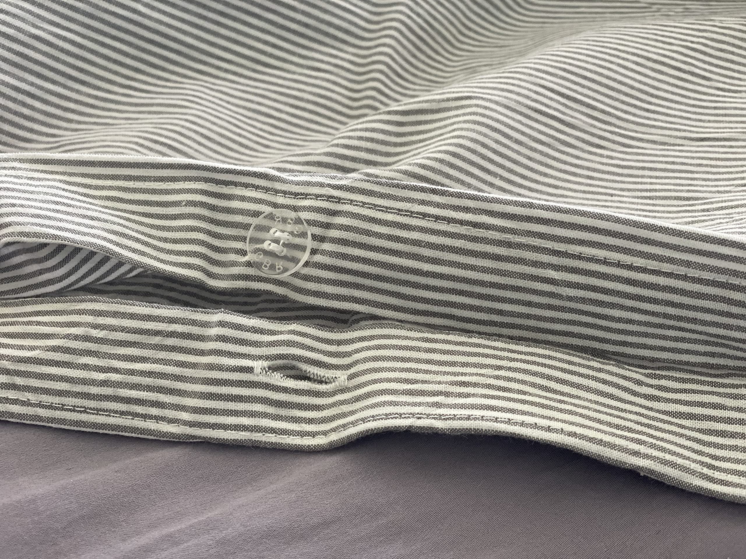 Get Bed Ready Stonewashed Cotton Bengal Pinstripe Chambray Duvet Cover Relaxed Minimal Classical Style Bedding Set Yarn Dyed Natural Classic Striped Pattern Small Banker Stripe (King, Dark Grey)