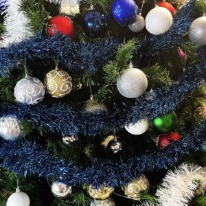 Allgala Navy Blue Tinsel Garland, 50 Feet Christmas Metallic Foil Tinsel Garland Decoration for Holiday Tree Walll Rail Home Office Event Fall Thanksgiving Decoration