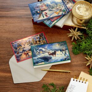 Hallmark Thomas Kinkade Boxed Christmas Cards Assortment, Mickey Mouse (3 Designs, 24 Cards with Envelopes)