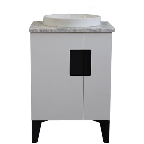 Kolb 25" Single Round Sink Vanity with White Marble Stone in White