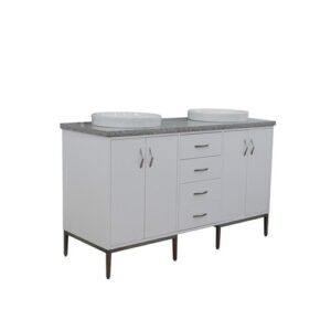 Tivoli 61" Double Round Sink Solid Wood Vanity in White/Gray Granite Stone